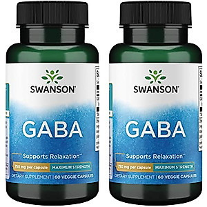 Swanson Amino Acid Maximum Strength GABA 750 Milligrams 60 Veg Capsules (2 Pack)