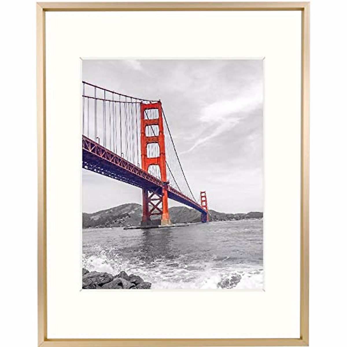 Frametory, 11x14 Aluminum Photo Frame with Ivory Color Mat for 8x10 Picture & Real Glass, Metal Picture Frame Collection (Gold, 1-Pack)