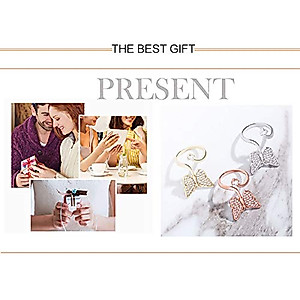 TOPGRILLZ 14K Gold Plated Iced out Butterfly Adjustable Finger Tip Ring for Women Novelty Fashion Jewelry (Rose Gold)