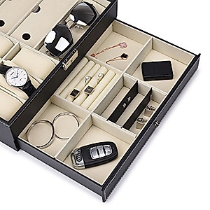 JS NOVA JUNS 6 slots watch box Jewelry Organizer Lockable Sunglass Display Case with Black Faux Leather