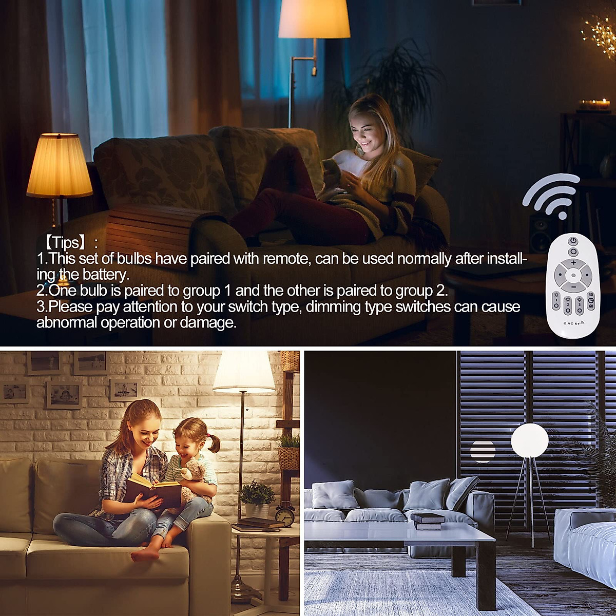 Erkangsm Smart Led Light-Bulb Dimmable with Remote-Control E27 9W Light Bulbs Adjustable Color Temperature (Warm/Cool) and Brightness, 2 Pack (2 Bulbs + 1 Remote)