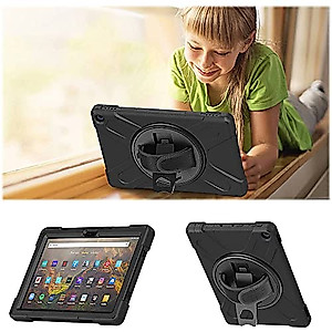 SaharaCase Protection Hand Strap Series Case for Amazon Fire HD 10 (2021) and Amazon Fire HD 10 Plus (2021) [Shockproof Bumper] Kickstand Rugged Protection Anti-Slip Grip - Black
