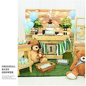 Jungle Theme Baby First Birthday Party Decorations Kit for Baby Boy's Girl's，1st Birthday Decorations for Photo Booth Props,Green Burlap Highchair Banner for 1st Birthday Decorations