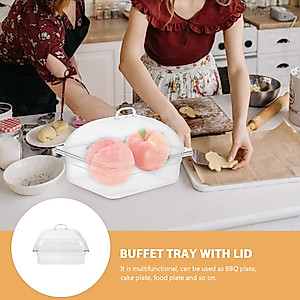 Rectangular Buffet Dish Clear Serving Tray with Dome Lid Buffet Tray Dome Cake Plate Server Platter Catering Platter for Party Food Fruit Dessert Cupcake 5L Buffets Food Plates