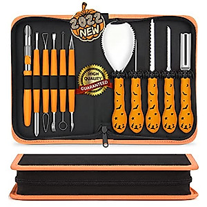 Upgraded 12 PCS Pumpkin Carving Kit Tools for Kids & Adults with Carrying Case, Heavy Duty Safe Stainless Steel Pumpkin Carving Knife knives Carver Set Professional for Halloween Decorations