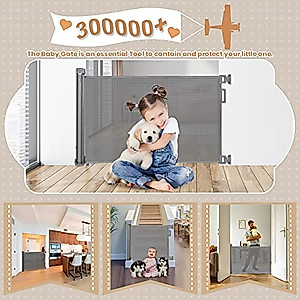 Looxii Baby Gate Retractable Dog Gates for The House Kids Pets, 33" Tall, Extends up to 55" Wide Mesh Retractable Baby Gate for Stairs, Doorways, Hallways, Indoor and Outdoor