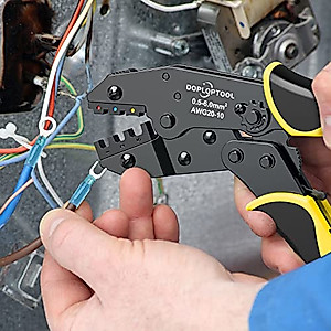 Crimping Tool for Heat Shrink Connectors, DOPLOP TOOL Ratcheting Wire Crimper Tool for 20-10 AWG (0.5-6mm²), Crimping Pliers for Cutting Wires and Insulated Wire Crimping Tool