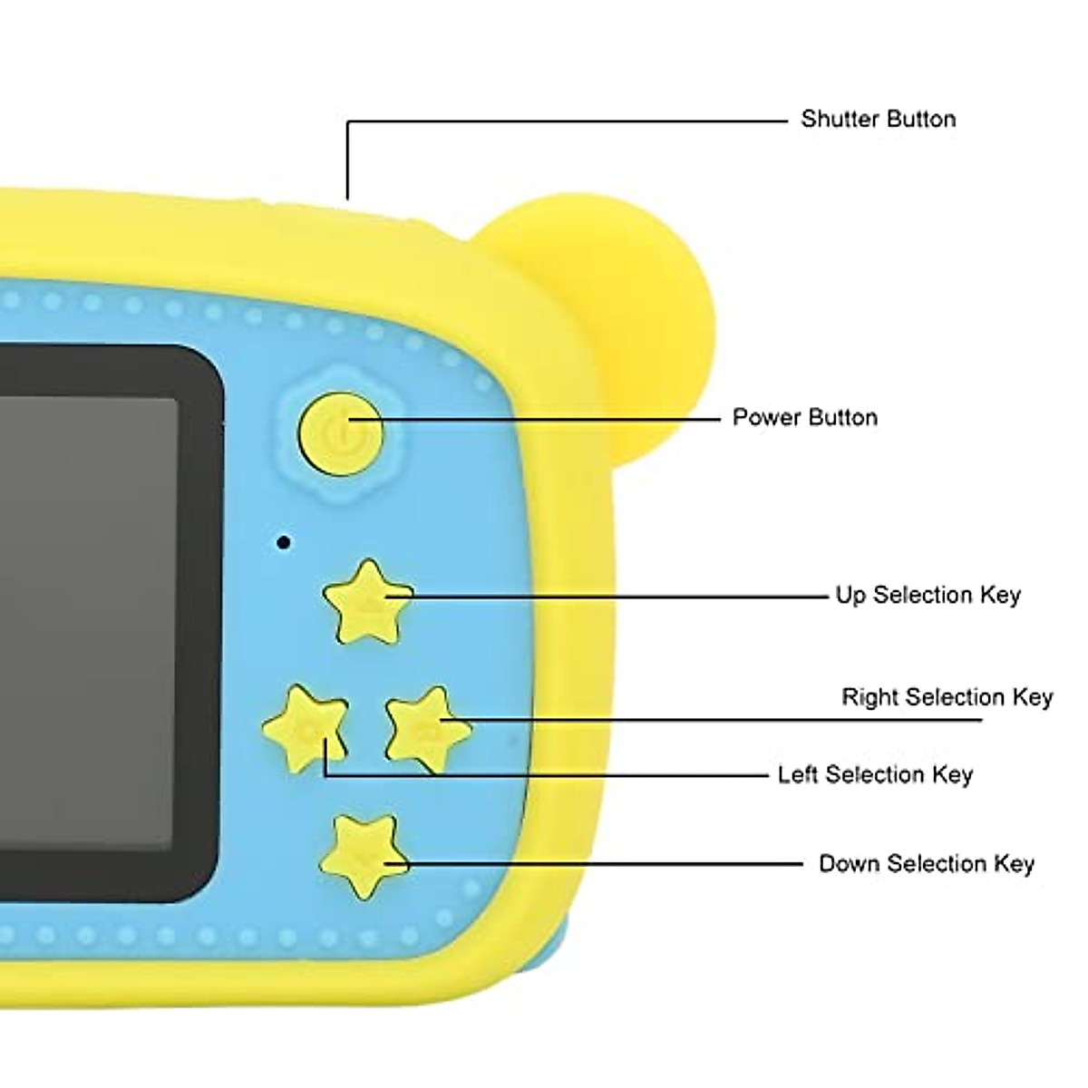 Kids Cartoon Camera, Front and Rear Dual Cameras Kids Camera Eco Friendly Multiple Fun Photo Frames ABS for Outdoor for 3‑10 Years Old Kids (Yellow)