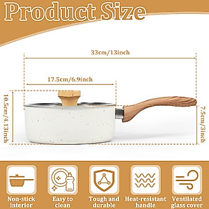 1QT Small Sauce Pan Pot with Tempered Glass Lid, Non-Stick Saucepan,Portable Milk Saucepan Sauce Cooking Pan Even Heat Conduction Cooking Sauce Pot for Induction Cooking(1 QT)