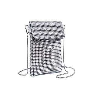 Verdusa Women's Glitter Rhinestone Crossbody Bag Evening Bag Purse Silver one-size