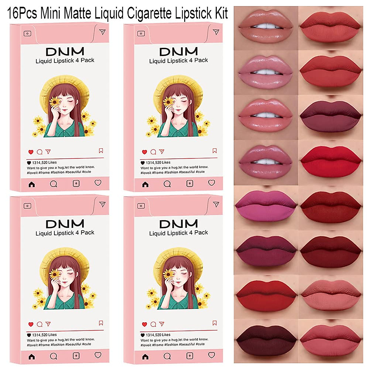 16Pcs Mini Matte Waterproof Liquid Cigarette Lipstick Set Kit, 16 Colors Litte Smoke Tube Red Matte Matt Velvet Lipstick Lip Gloss Stain Set for Women Girls Long Lasting 24 Matt Liquid Lipstick+Set