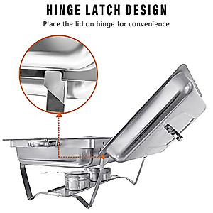 JSTUOKE Chafing Dish Buffet Set 1 Pack, 8QT Stainless Steel Chafer, Rectangle Catering Warmer Server w/Lid Water Pan Folding Stand Fuel Tray Holder Spoon Clip