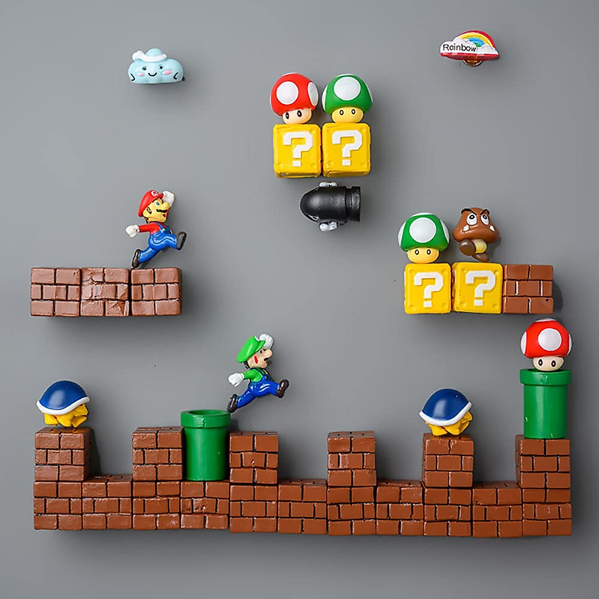 BeautySha 39 Pieces of 3D Mario Fridge Magnets Sets for Home Room Decor Decorative Refrigerator Fun School Office Whiteboard Christmas Magnet (39pcs)