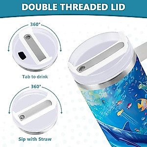 ODAWA a Vibrant and Colorful Underwater Scene Filled with Travel Coffee Tumbler with Straw and Lid Travel Mug 30 Oz Stainless Steel Cups