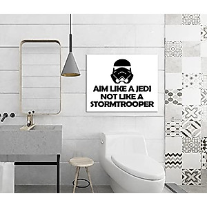 Aim Like A Jedi Not Like A Stormtrooper Bathroom Sign Decor - FRAMED - Home Decor Wall Art, Gallery Wrap Inner Frame, White, 7x9