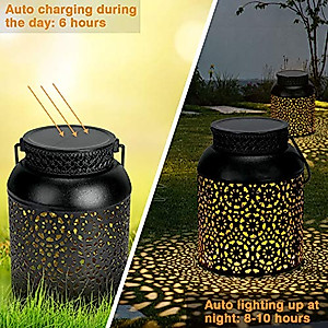 GolWof Solar Lanterns Outdoor Waterproof, 2 Pack Hanging Lanterns with Handles Decorative Metal Solar Powered Lights for Christmas Decoration, Backyard, Lawn, Garden, Patio, Party