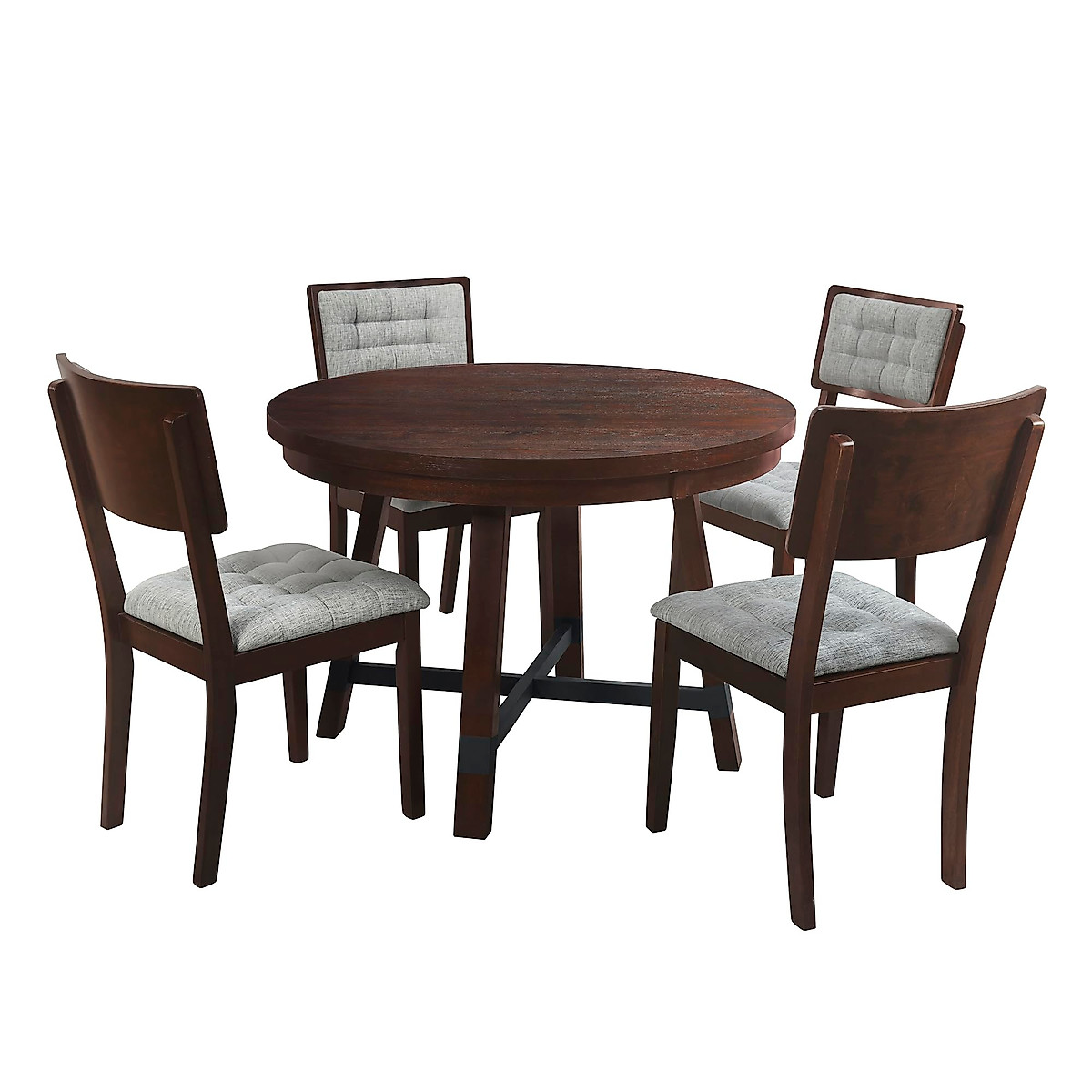 5-Piece Rustic Dining Table Set,42inch Round Dining Table with Cross Legs and Upholstered Dining Chairs for Small Places (Espresso/Rustic+R)