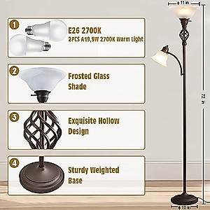 GyroVu Torchiere Floor Lamp for Living Room, LED Standing Reading Light for Bedroom with Glass Shade for Living Room Corner Bedroom Home Office,Bulbs Included