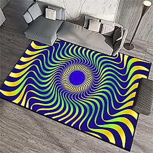 3D Stereo Optical Illusion Area Rug 5x6ft Round Illusion Swirl Pattern Rugs Psychedelic Colorful Geometric Illusion Living Room Decor Rugs for Living Room Bedroom Playroom Anti-slip Washable Rugs