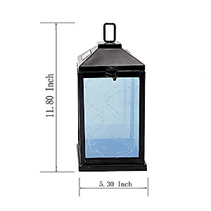 Solar Lantern Lights Metal Sunwind with 30 Warm White LEDs Fairy String Lights Outdoor Decorative Table Lamp (Black-11.4"H)