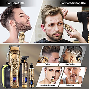 Roziapro Hair Clipper for Men Zero Gapped Nose Hair Trimmer Set Professional Barber Clippers for Haircut Cordless Beard Trimmer, Rechargeable Clippers Set for Hair Cutting (Gold)