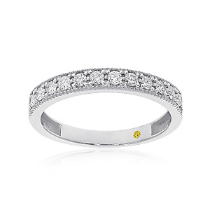 Lab Created Wedding Diamond Ring for Women | Vintage 10K White Gold Certified 1/10 CTW Diamond Promise Band, Anniversary Ring, Stackable Band and Wedding Band | Ring Size 8