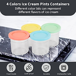 TFUTLT Containers Replacement for Ninja Creami Pints and Lids - 4 Pack with Leak Proof Lids,Ice Cream Containers Compatible with NC301 NC300 NC299Series Ice Cream Maker,Tubs Dishwasher Safe 16oz Cups