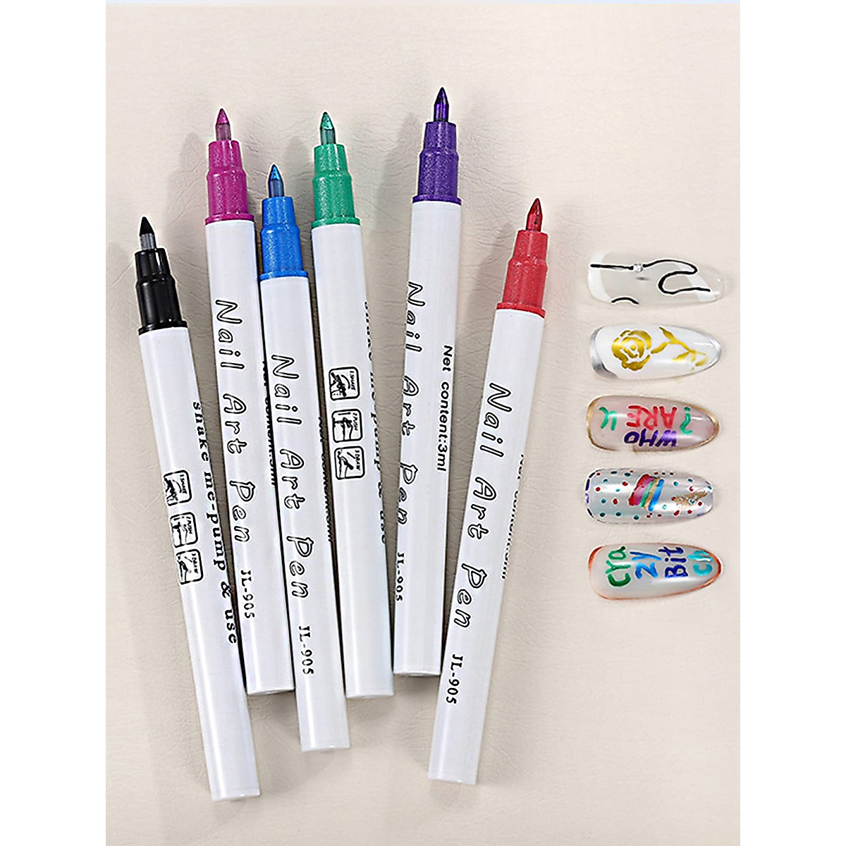 12 Color Metal Giltter 3D Nail Art Pens Set, Kalolary Nail Point Graffiti Dotting Pen Drawing Painting Liner Brush for DIY Nail Art Beauty Adorn Manicure Tools(E)