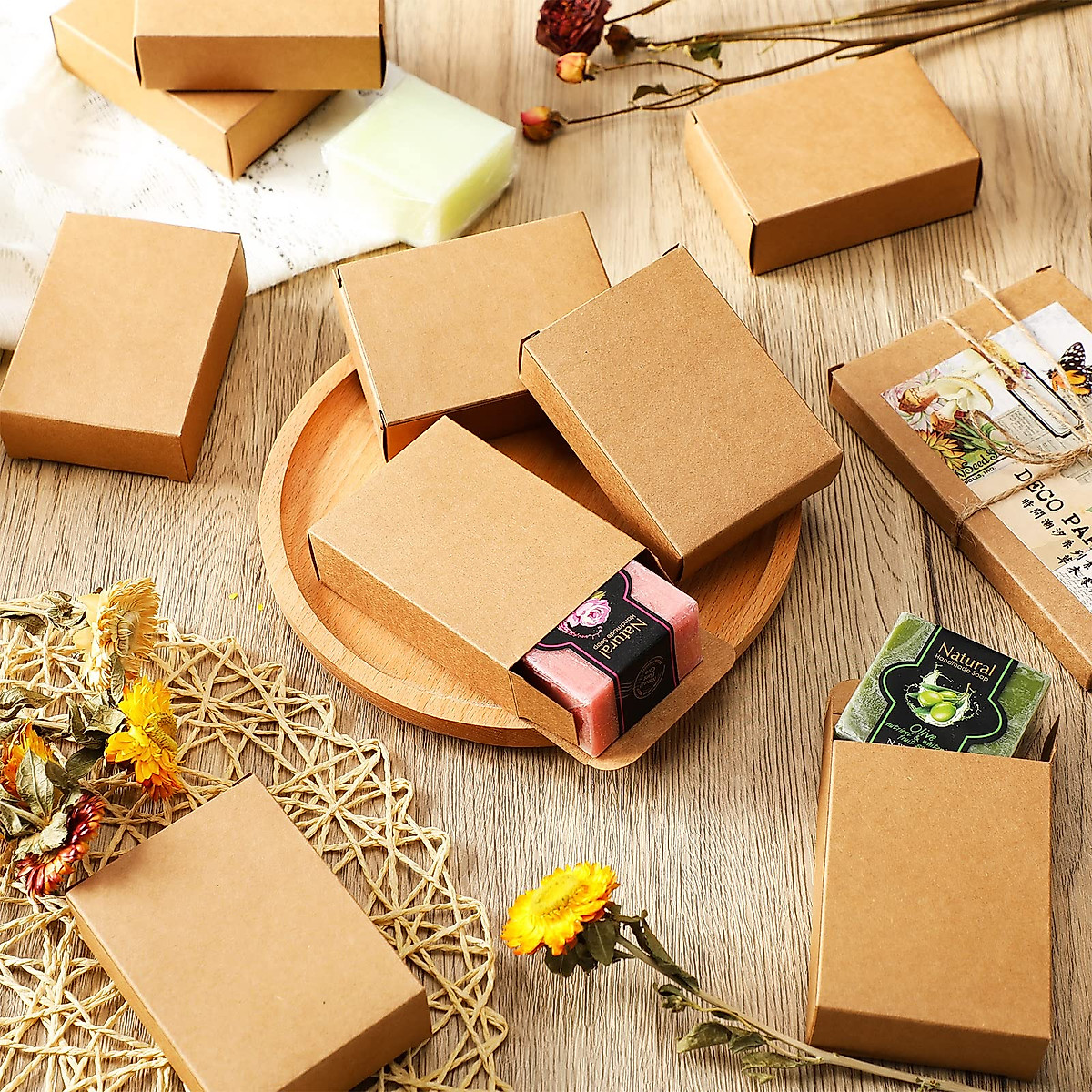 Gersoniel 100 Pcs Kraft Soap Boxes Packaging for Homemade Soap No Window Soap Boxes Empty Soap Boxes Soap Making Supplies for Party Favor Treats Wrapping Packaging, 3.8 x 2.8 x 1.2 Inch (Brown)