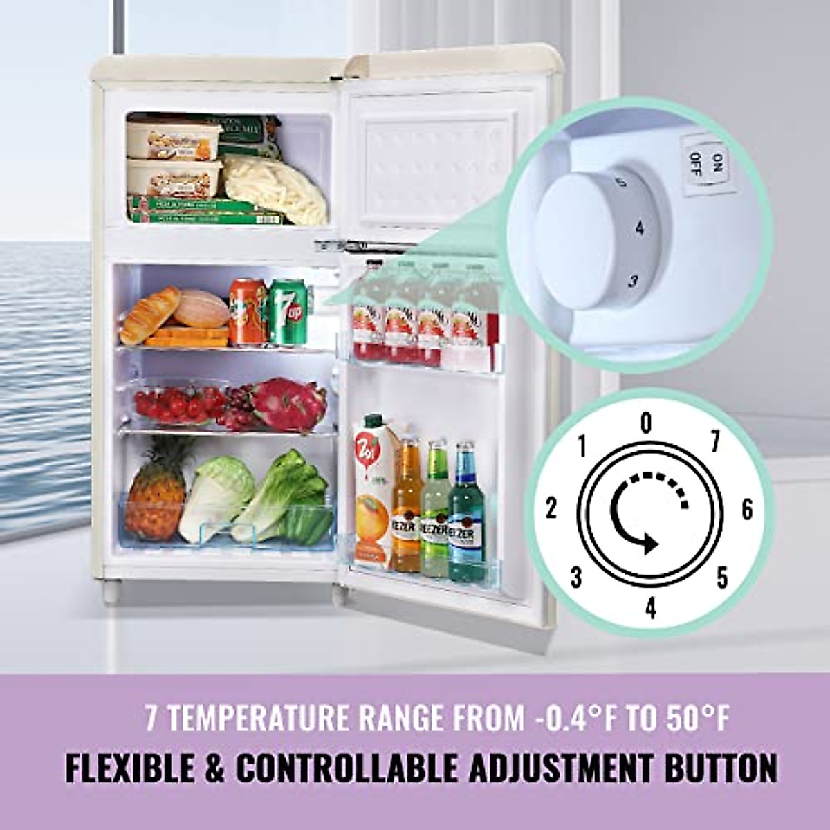 DEMULLER Retro Mini Fridge 3.5 Cu.ft Refrigerator with Top Freezer Compact Fridge Apartment Size Refrigerator Dual Door Fridge with Handles Small Refrigerator for Home Office Dorm