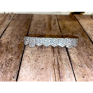 Shop-iGold 14k 1.2 Ct CZ Set 8 Teeth Joker White Grillz for Mouth Top Bottom Hip Hop Teeth Grills for Teeth Mouth Grillz for Mouth Top Bottom Set Barik (Silver)