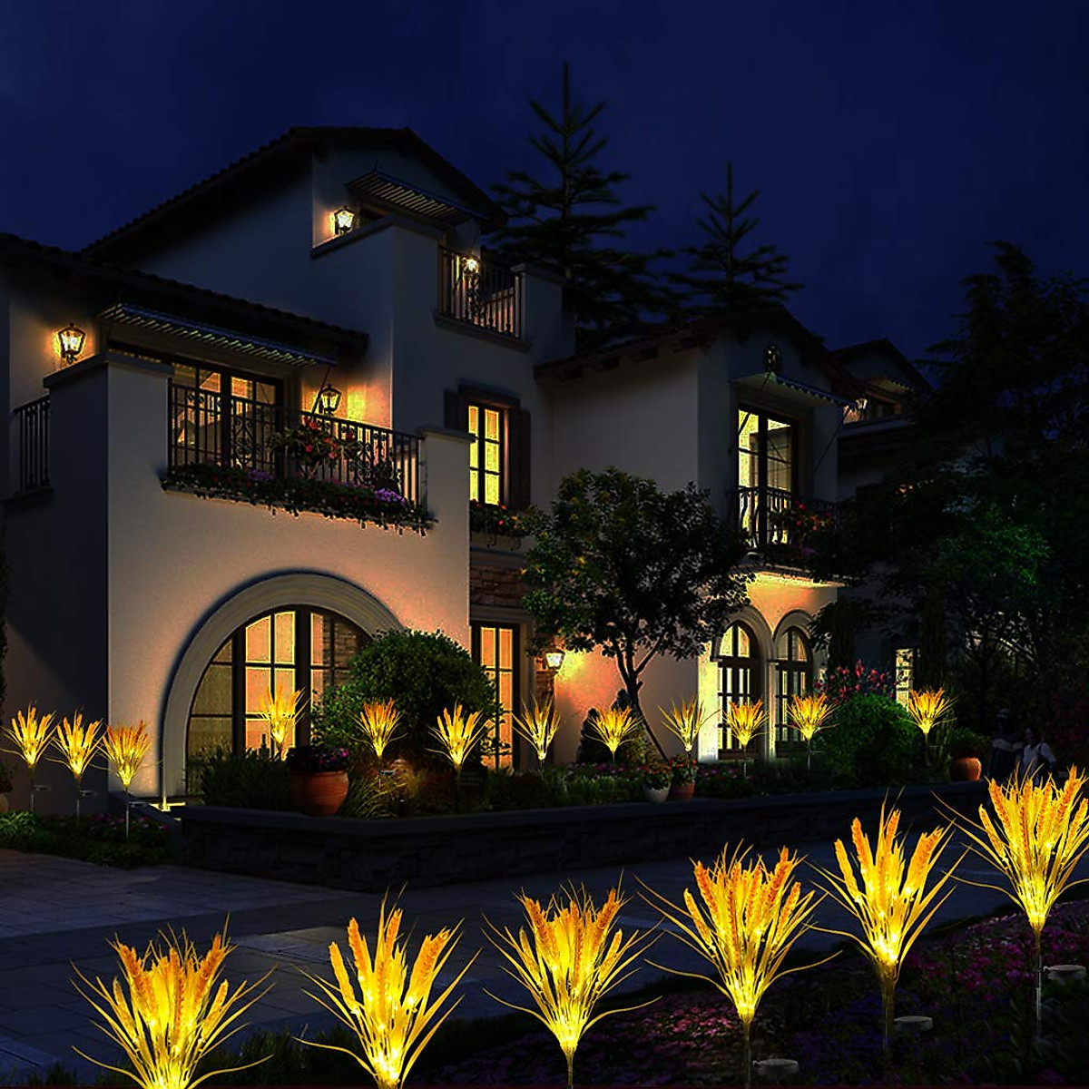 Idefair Solar Flowers Lights Outdoor Decorative, 2 Pack Solar Garden Stake Lights Solar Wheat Ear LED Lights Waterproof Decorations for Yard Lawn Pathway and Weddiny