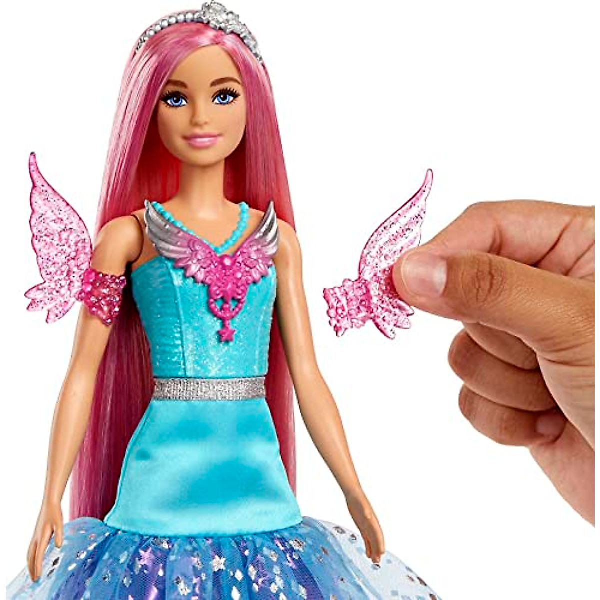 Barbie Doll with Two Fairytale Pets and Fantasy Dress, Barbie “Malibu” Doll from Barbie A Touch of Magic, 7-inch Long Fantasy Hair