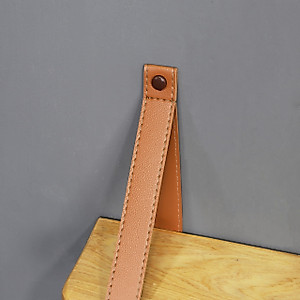 [PJ Collection] Live Edge Floating Wall Shelf with Leather Strap, 20 Inch Shelf, Hanging Wall Shelf, Live Edge Wall Shelf, Leather Strap Shelves, Leather Strap Floating Shelf