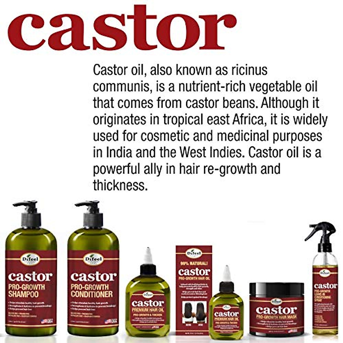 Difeel Castor Pro-Growth Shampoo 12 oz. & Conditioner 12 oz. (2-Piece Set)