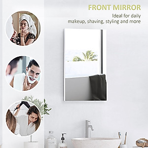 kleankin Recessed Medicine Cabinet, Stainless Steel Bathroom Mirror Cabinet with Door and Storage Shelves, White