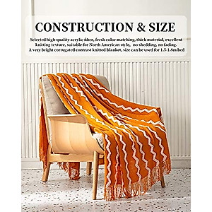 SPAOMY Fluffy Chenille Knitted Throw Blanket with Tassels Soft Cozy Lightweight Decorative Throw Blanket for Bed, Sofa, Travel- All Seasons (50x60 Inch, Dark Gold Wave)