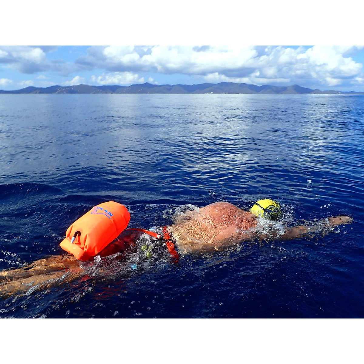 New Wave Swim Buoy - Swim Safety Float and Drybag for Open Water Swimmers, Triathletes, Kayakers and Snorkelers, Highly Visible Buoy Float for Safe Swim Training (Orange-PVC Large-20 Liter)