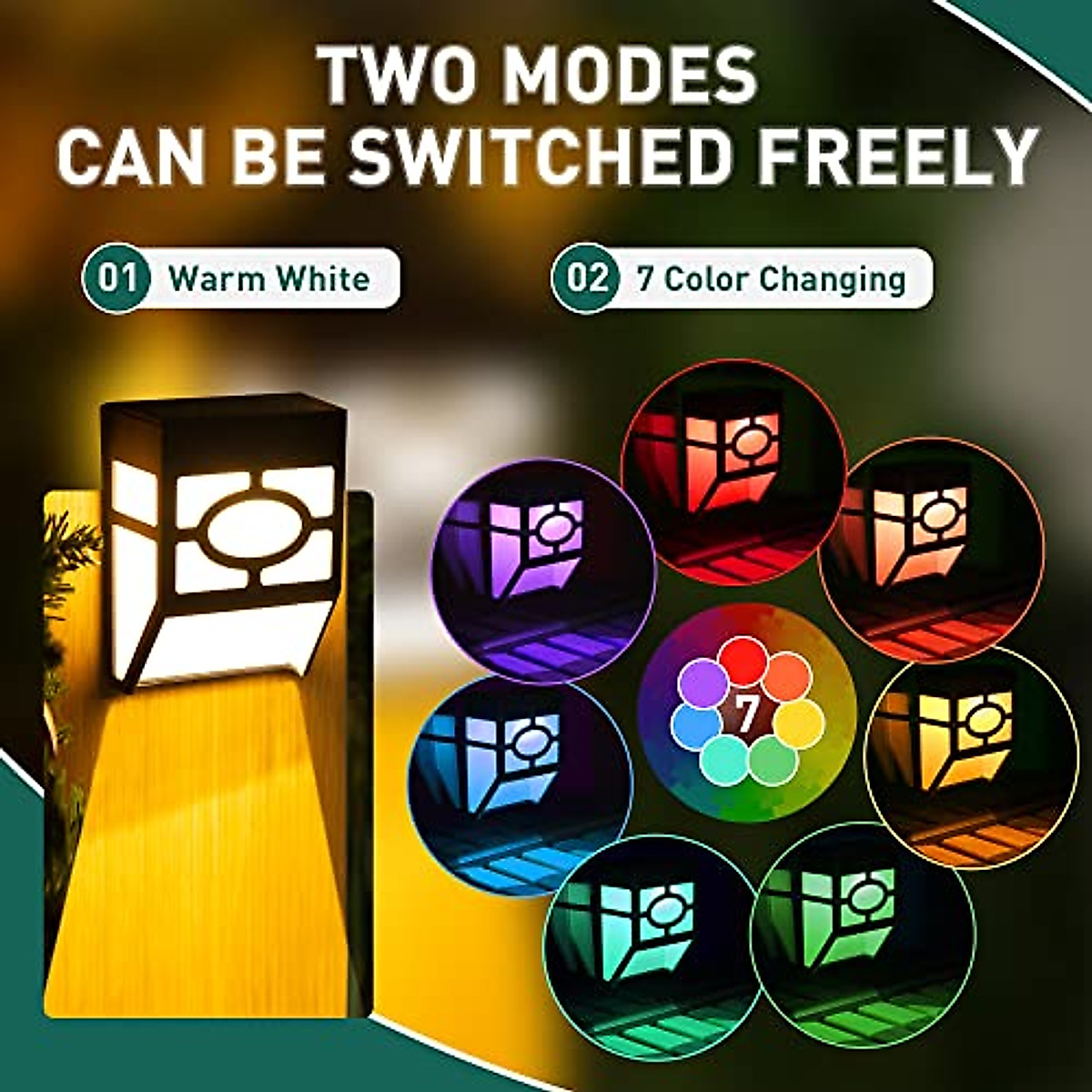 Solpex Solar Deck Lights,Solar Fence Lights, 2 Modes Christmas Decoration Lights,Unique Pattern, Waterproof Automatic Outside, Deck, Patio, Stairs, Yard, Steps, Path & Driveway (RGB & Black 8-Pack)