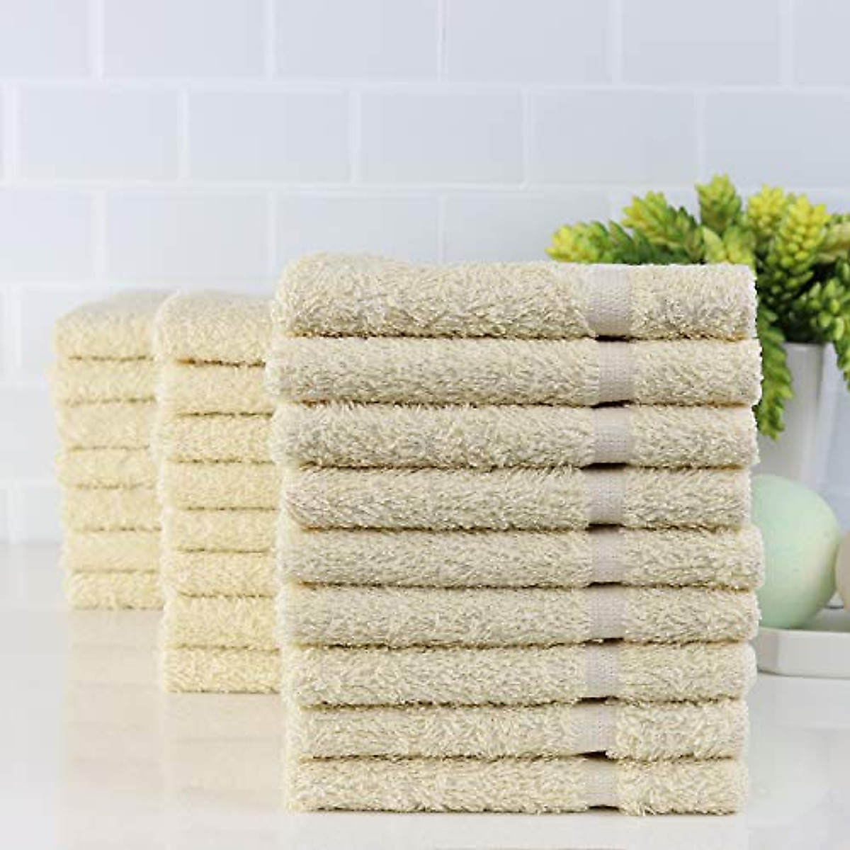 Fibertone Bleach Safe, Microfiber Alternative, 24-Piece Utility Washcloth Set-Beige