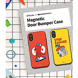 GOOSPERY for iPhone XR Wallet Case with Card Holder, Protective Dual Layer Bumper Phone Case (Noyisin Character Design-Stop Calling Me) - Yellow