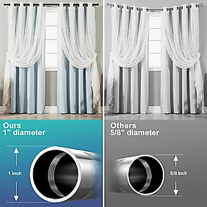 Curtain Rods for Windows 30 to 62 Inch, 1 Inch Black Curtain Rod Set, Stainless Steel Heavy Duty Drapery Rods with Adjustable Brackets for Room Divider, Bedroom, Living room, Kitchen, Bathroom, Black