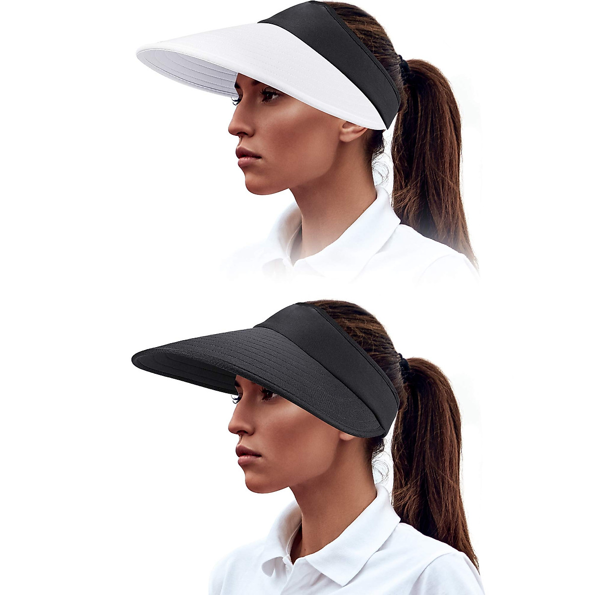 2 Pieces Sun Visor Hats Wide Brim Visor Hats Adjustable Large Brim Summer Beach Caps for Women (Color Set 3)