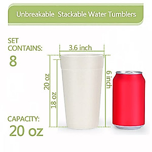 Homestockplus 20 Oz Tumbler Cups,Unbreakable Drinking Cups Microwave and Dishwasher Safe BPA Free E-Co Friendly Reusable Cup For Smoothies,Water,Wine,Alcohol Etc. Drinks【Set of 8】