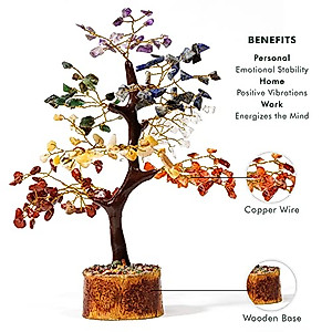 Handcrafted Healing Crystal Bonsai Tree - Feng Shui Chakra Tree with 200 Wooden Beads for Positive Energy and Balance - Perfect Home/Desk Decor and Reiki Good Luck Crystal Gifts by Karma Pledge