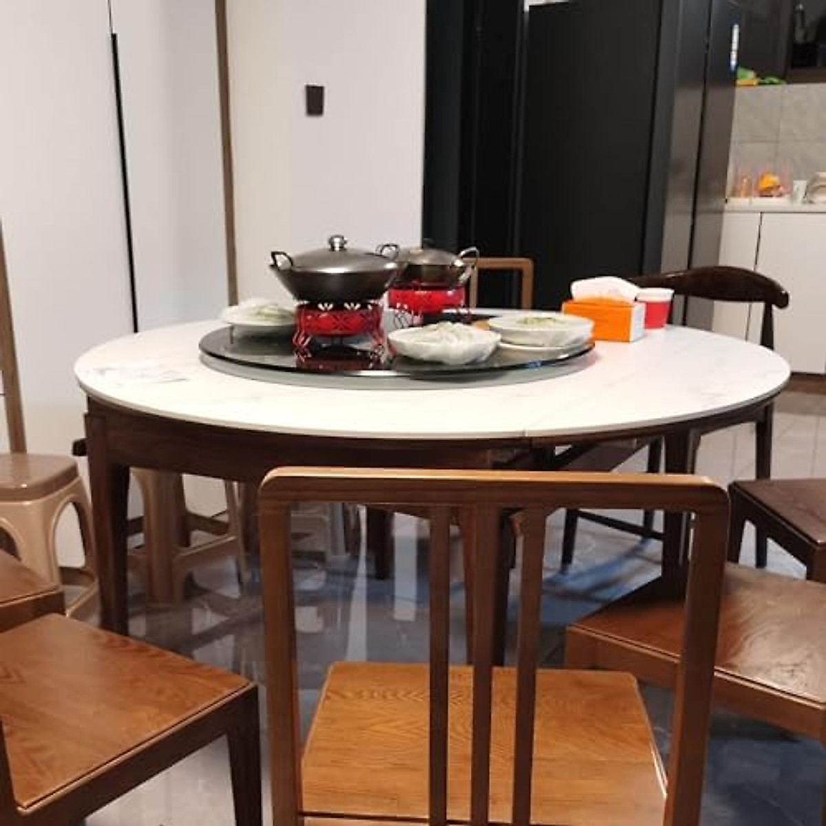 Dining Table Turntable Lazy Susan Rotating Tray, Tempered Glass Turntable Round Dining Table Serving Plate, for Kitchen Party Family Dinners Large Serving Plate ( Color : Gris , Size : 100cm (39inch)