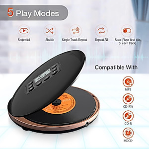 Portable CD Player,CCHKFEI Rechargeable Walkman CD Player Portable Anti-Skip Shockproof Small Walkman Compact Discman Music Player with Headphones and LCD Display for Car/Home/Travel