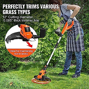 VEVOR Cordless String Trimmer, 12" 20 V Battery Powered Weed Eater with Auto Feed, 3 Spools, Battery and Charger Included, Cordless Weed Wacker for Trimming and Edging, for Lawns, Orchards, Driveways