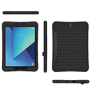 Fintie Silicone Case for Samsung Galaxy Tab S3 9.7, Light Weight Shock Proof Cover with S Pen Holder [Anti Slip] [Kids Friendly] for Tab S3 9.7 (SM-T820/T825/T827) 2017 Release, Black
