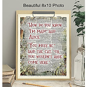 Alice Wonderland Quotation Dictionary Wall Art Picture print - Upcycled Decor for Home, Apartment, Office - Gift for Entrepreneur, Fans - 8x10 Poster